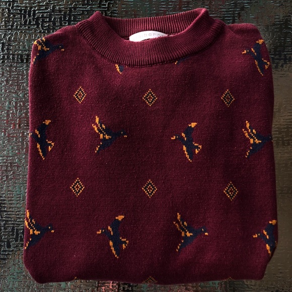 Claiborne | Sweaters | Vintage Claiborne Maroon Bird Print Sweater ...